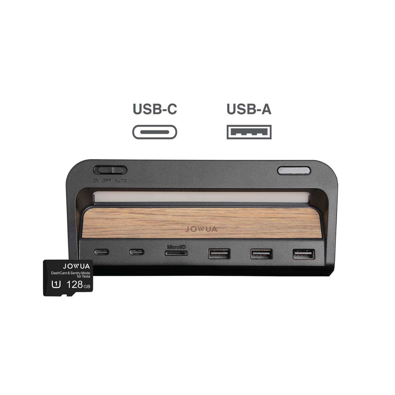 Model 3/Y (~2020) LED Light Hub/USB-C + USB-A (Wood/Black)｜JOWUA